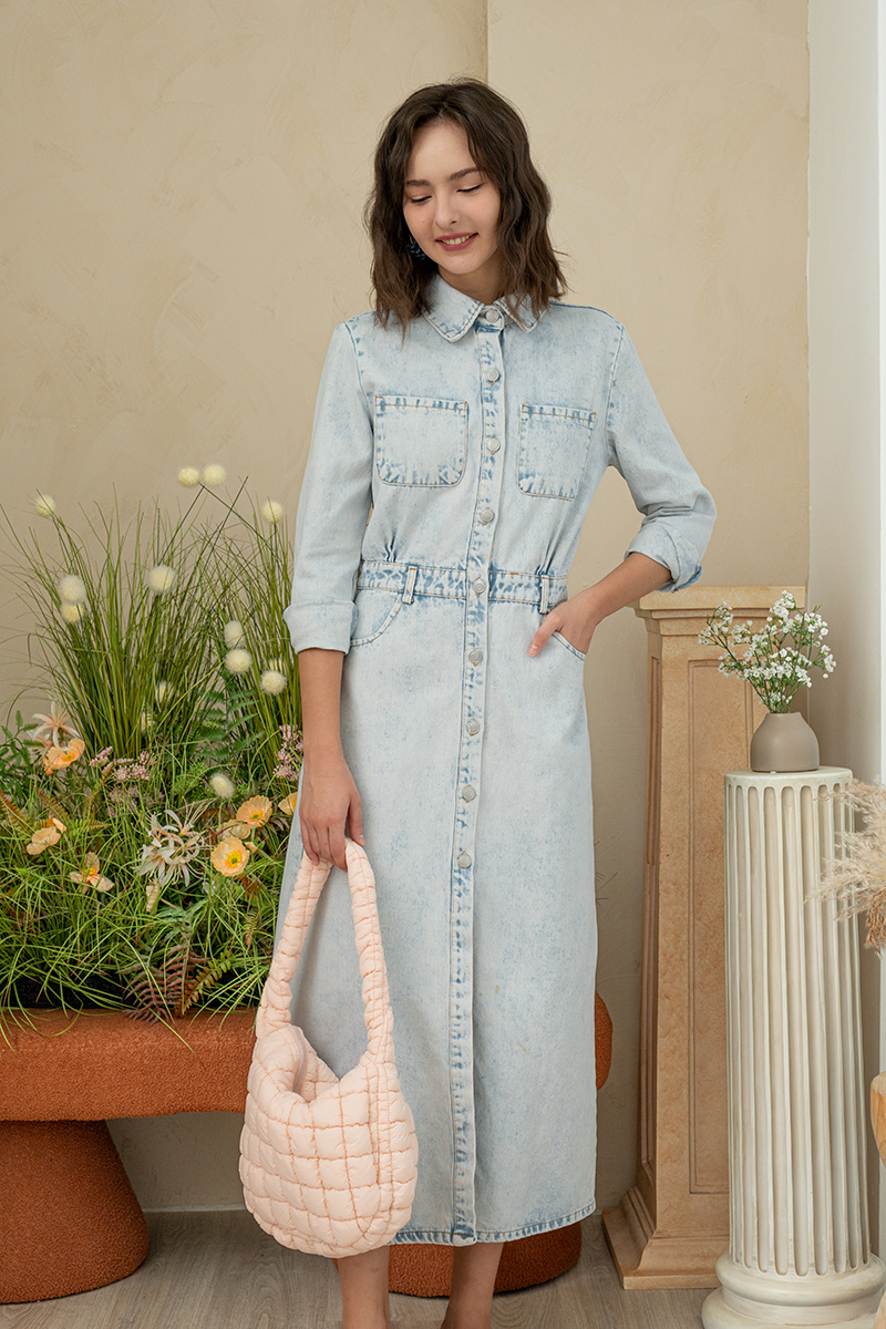 Conjoined Chambray Les Tour Denim Shirt Dress | lechicsg