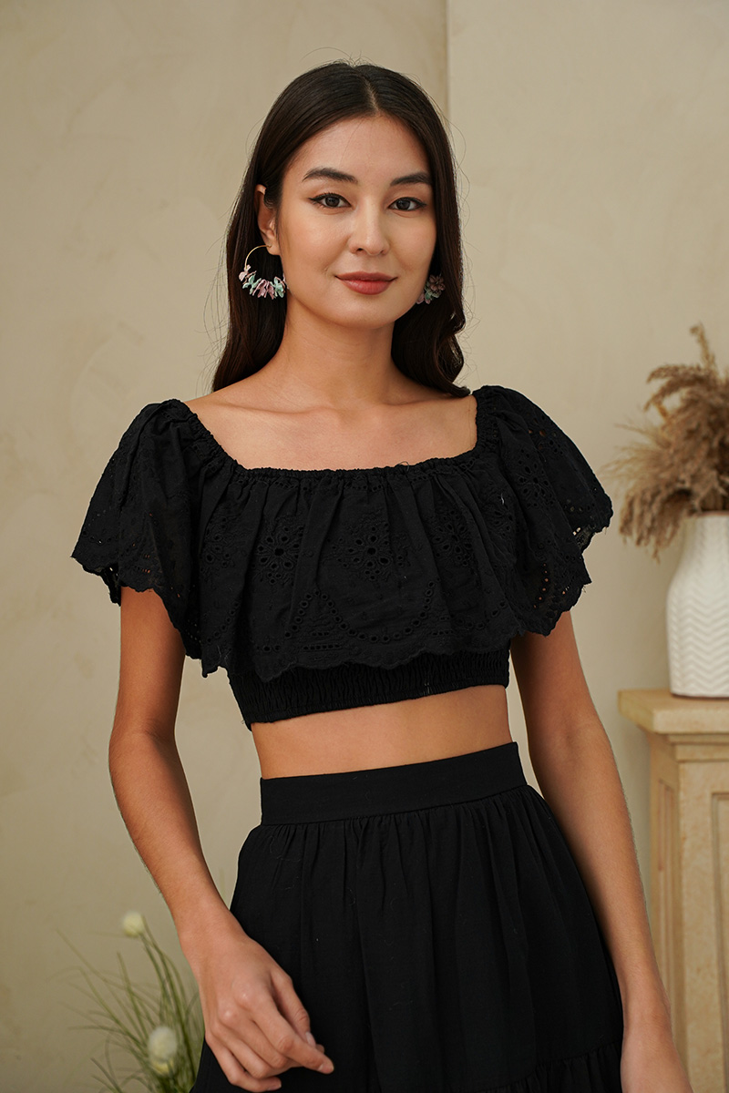 Sweet Summer Reminders Smocked Crop Top Black | lechicsg