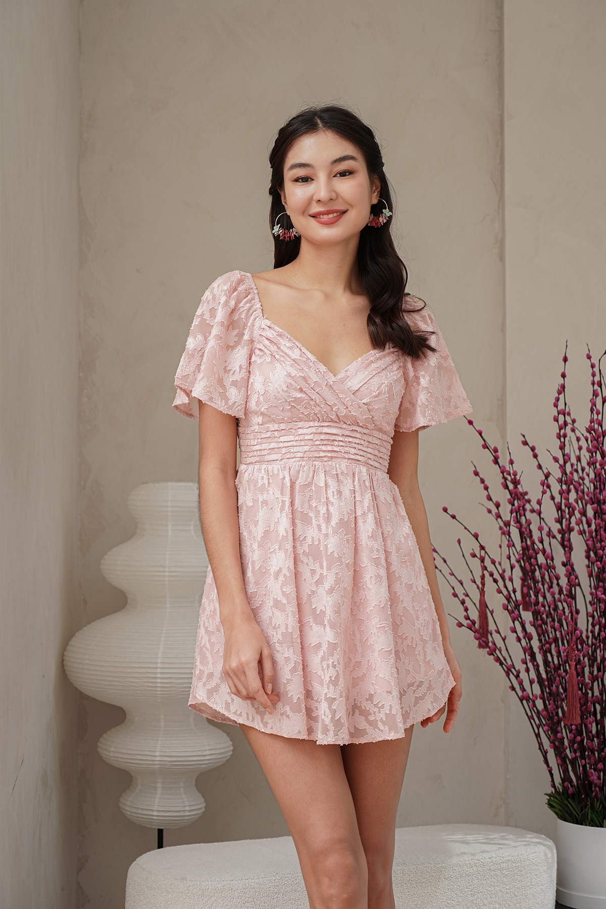 Lit from within Radiance Cross Front Dress Pink | lechicsg