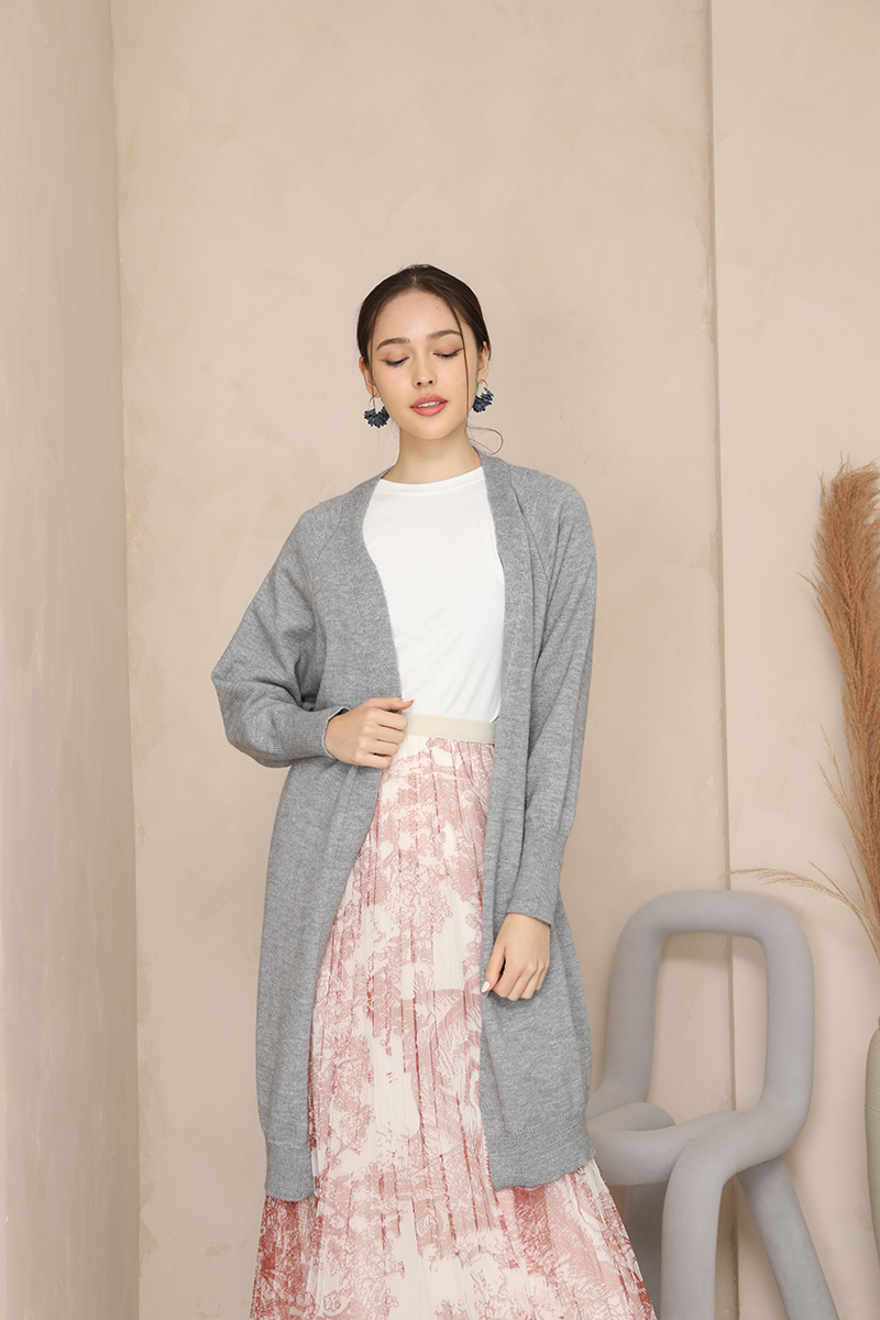 Autumn Afternoons Ahead Longline Knit Cardigan Ash Grey | lechicsg